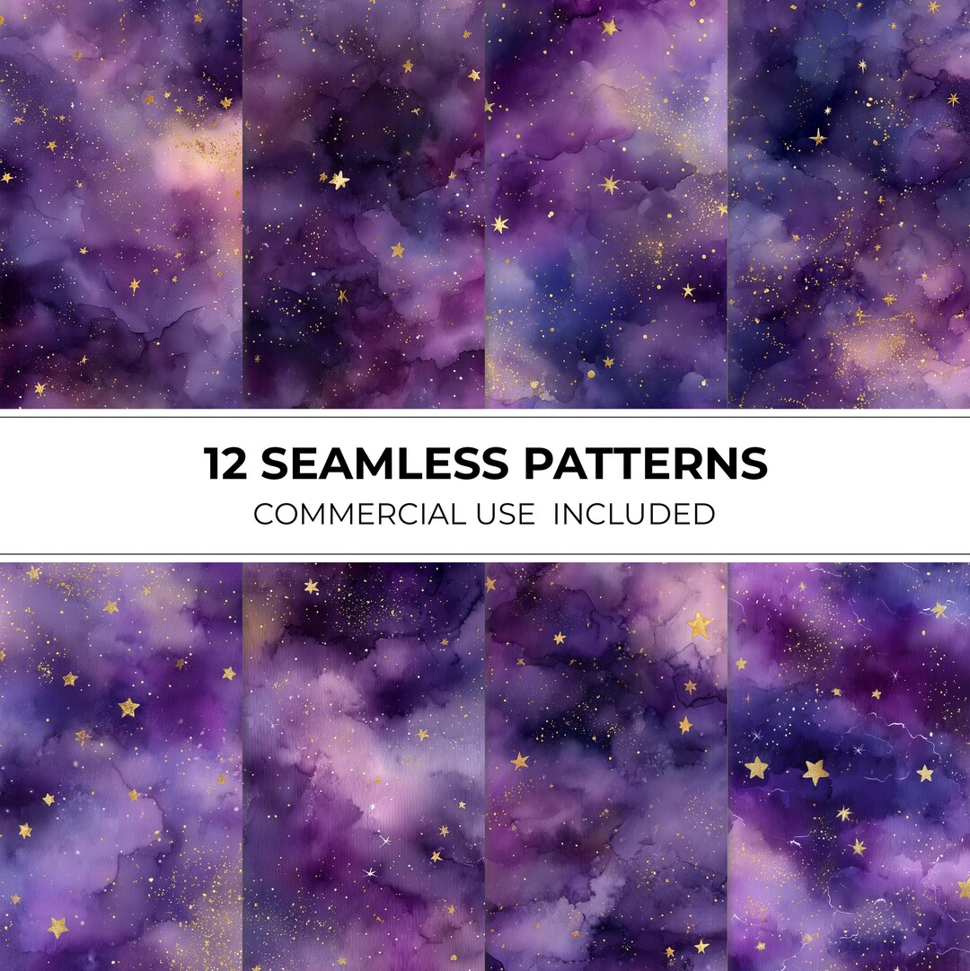 Purple Starry Sky Seamless Pattern JPEG, Digital Paper Craft, Scrapbook ...