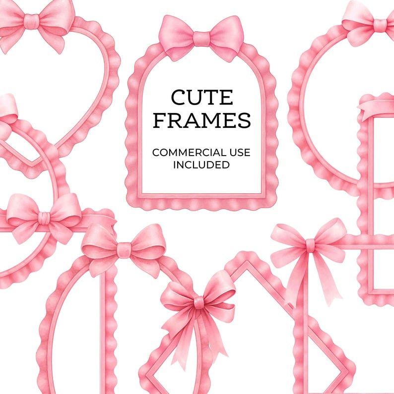 Watercolor Pink Coquette Ribbons Clipart, Ribbon Frames, Pink Bow ...