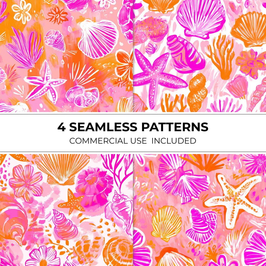 Bright Pastel Beach Seashells Seamless Pattern JPEG, Digital Paper ...