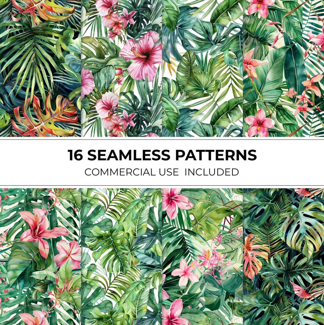 Tropical Seamless Pattern JPEG, Jungle Digital Paper Craft, Scrapbook ...