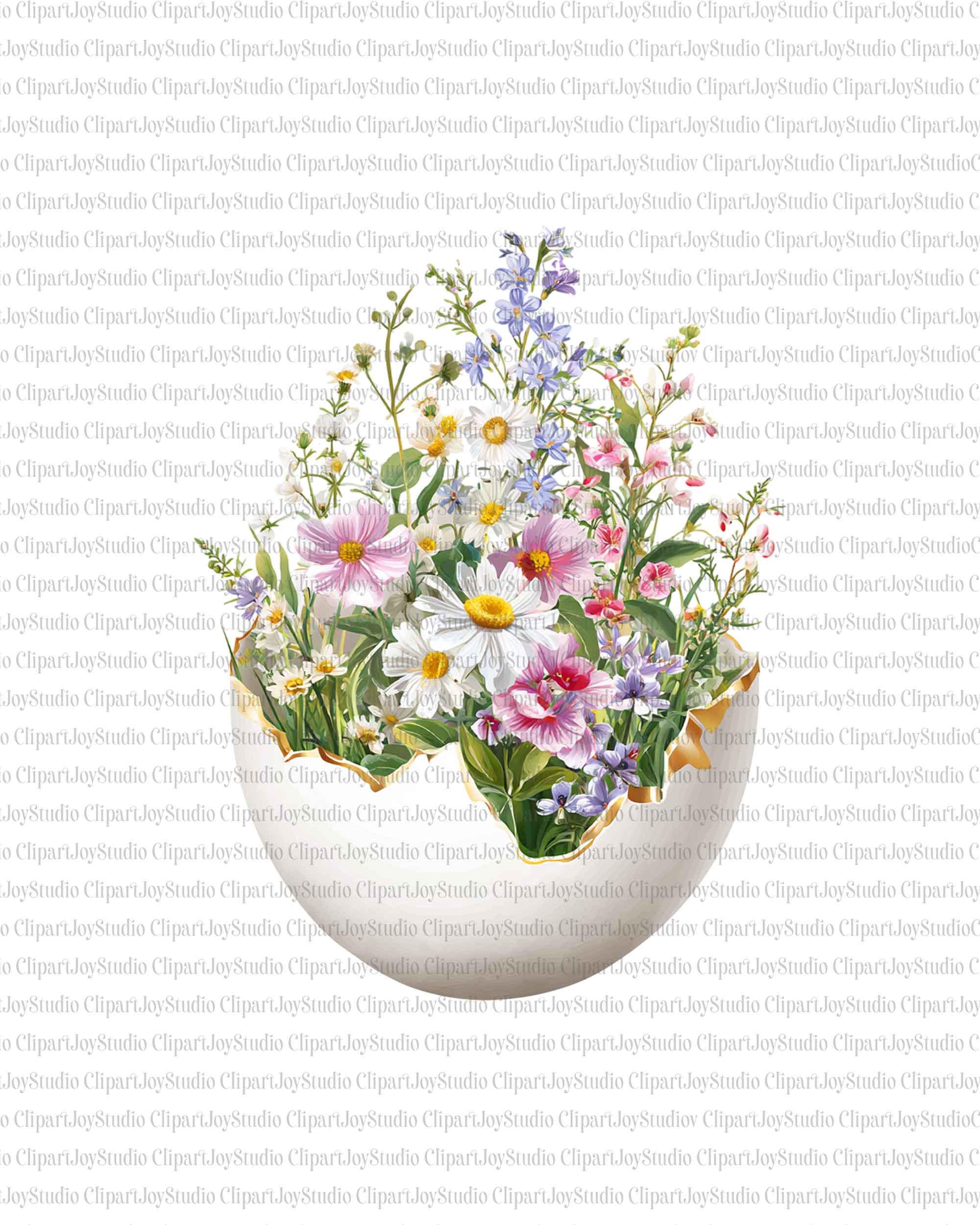 Spring Flowers in Egg Clipart Bundle - Printable Watercolor Easter PNG ...