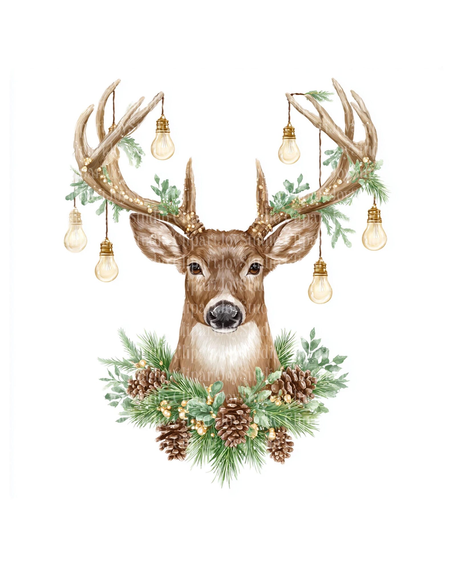 10 Christmas Deer Clipart Bundle | Printable Watercolor JPG Images ...