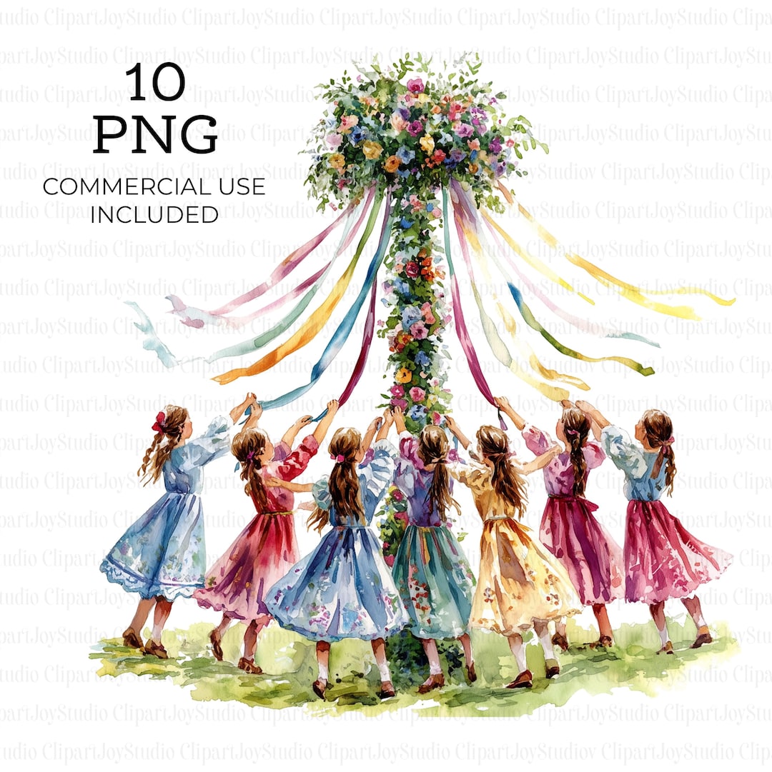 Maypole Ribbon Flower Clipart, Vibrant Spring Festival Graphics ...