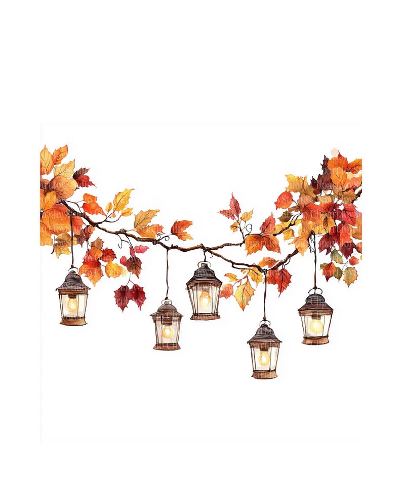 10 Autumn Bunting Clipart, Party Garland Clipart, Printable Watercolor ...