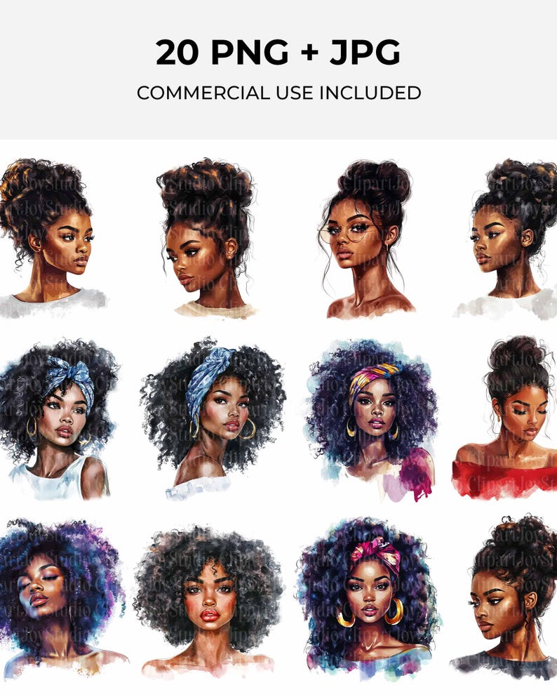 African American Girl Clipart Bundle, Black Girl PNG, Printable Junk ...