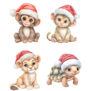 Watercolor Christmas Animals Clipart Bundle, Cartoon Animals Printable ...