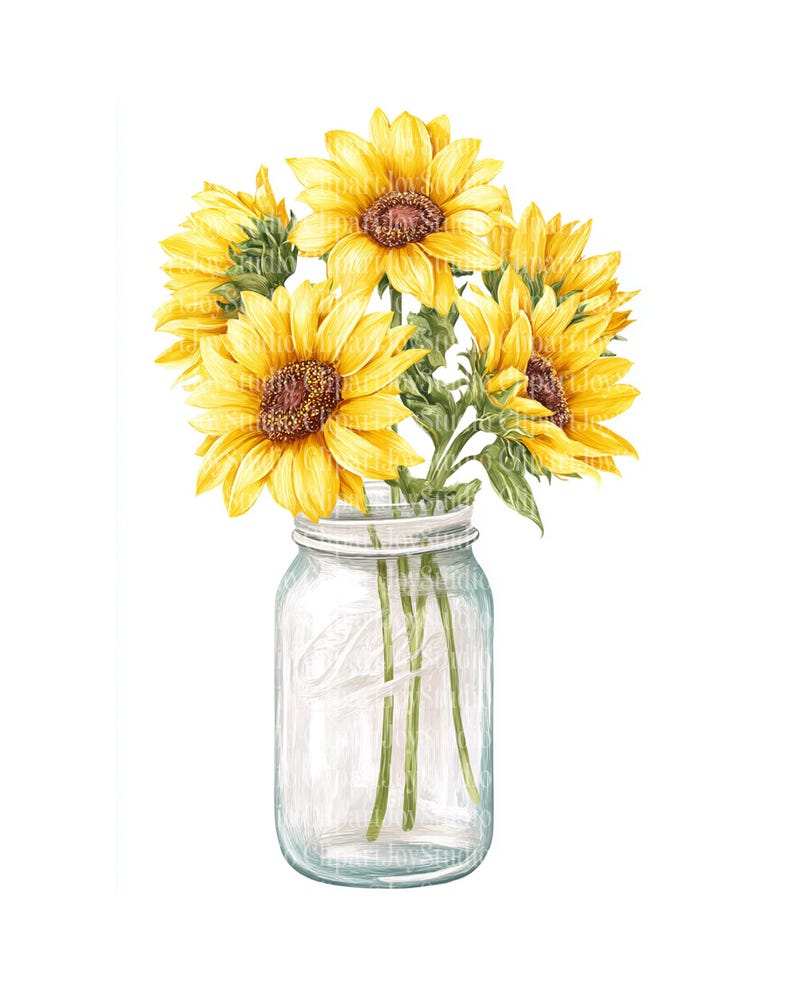 Sunflowers Bouquet Clipart Bundle, Yellow Flowers JPG, Printable Images ...