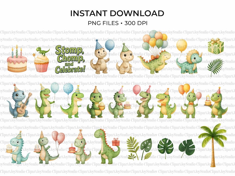 Dinosaur Birthday Party Clipart, Dinosaur First Birthday, Kids 1st Bday ...