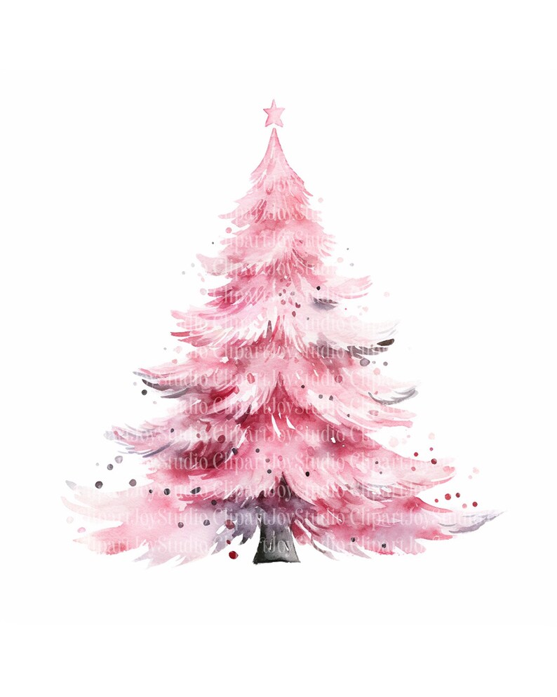 Pink Tree Clipart Bundle | Watercolor Christmas Tree | Printable JPG ...