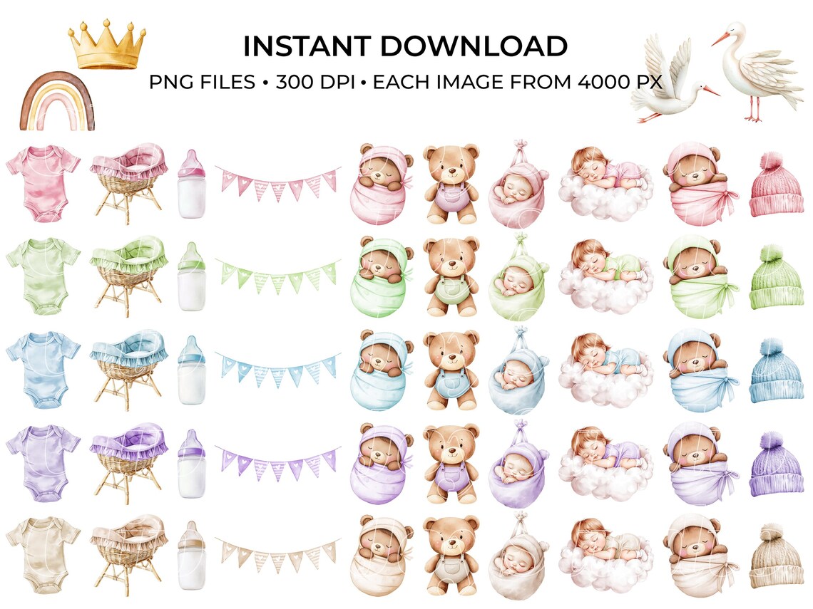 Cute Nursery Clipart • Baby Shower Clipart • New Baby PNG Clipart ...