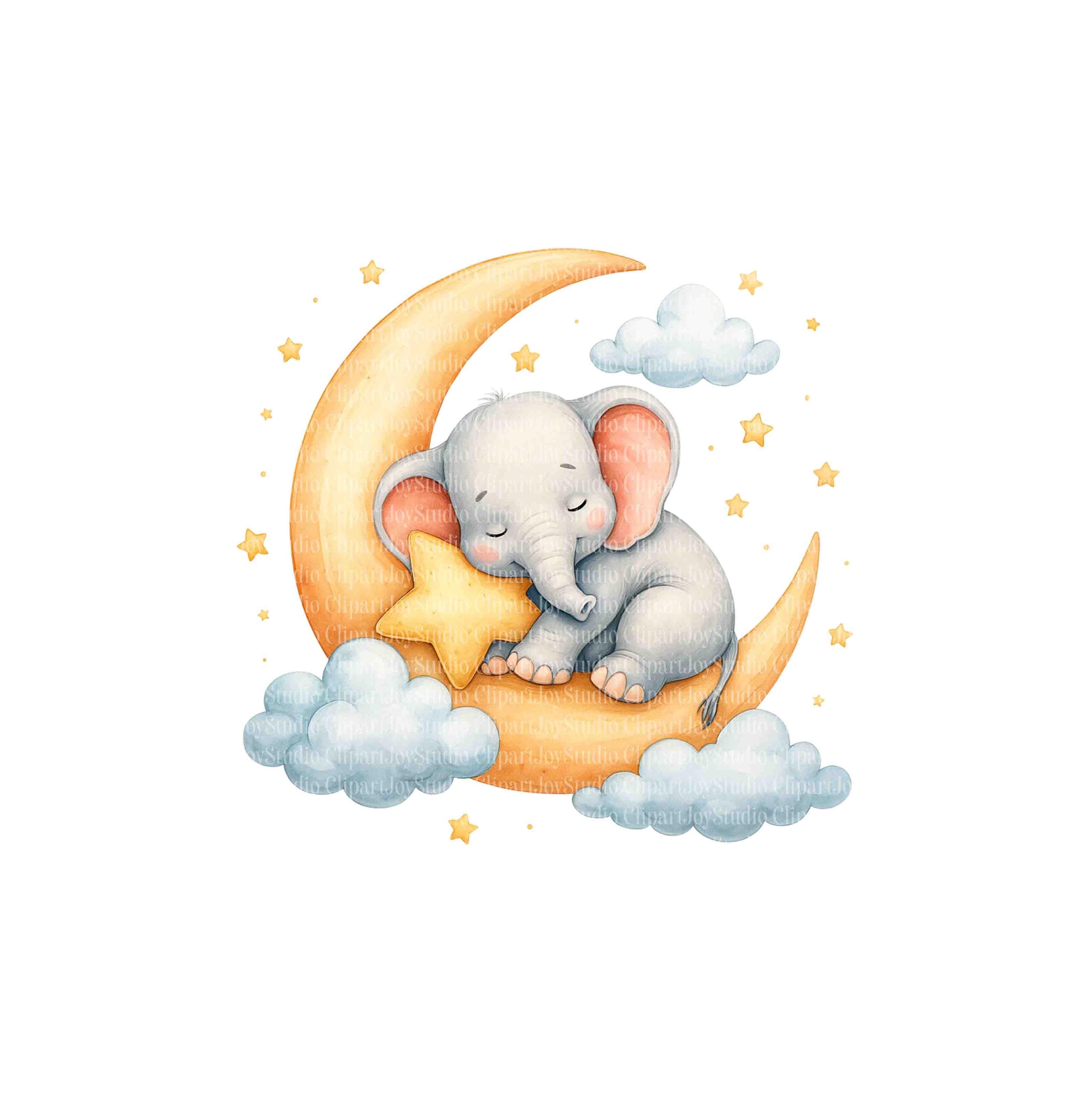 Cute Animals on a Cloud Clipart, Printable Watercolor PNG Images, Kids ...