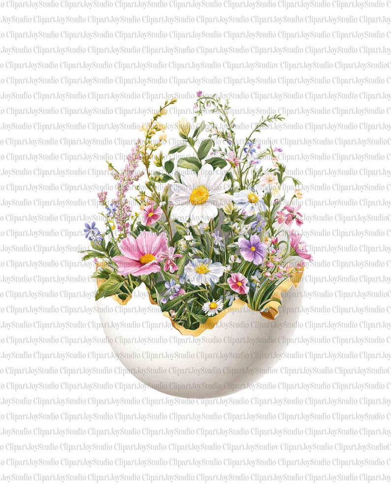 Spring Flowers in Egg Clipart Bundle - Printable Watercolor Easter PNG ...