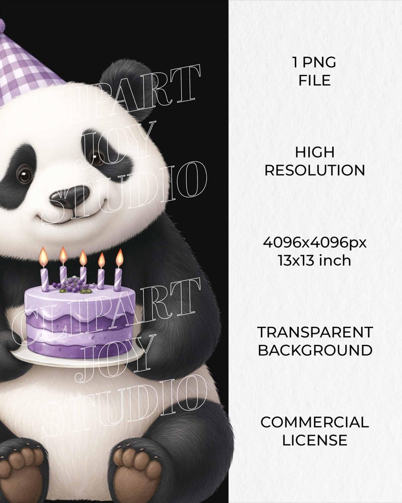 Watercolor Birthday Panda Clipart, Cute Panda PNG, Printable Junk ...