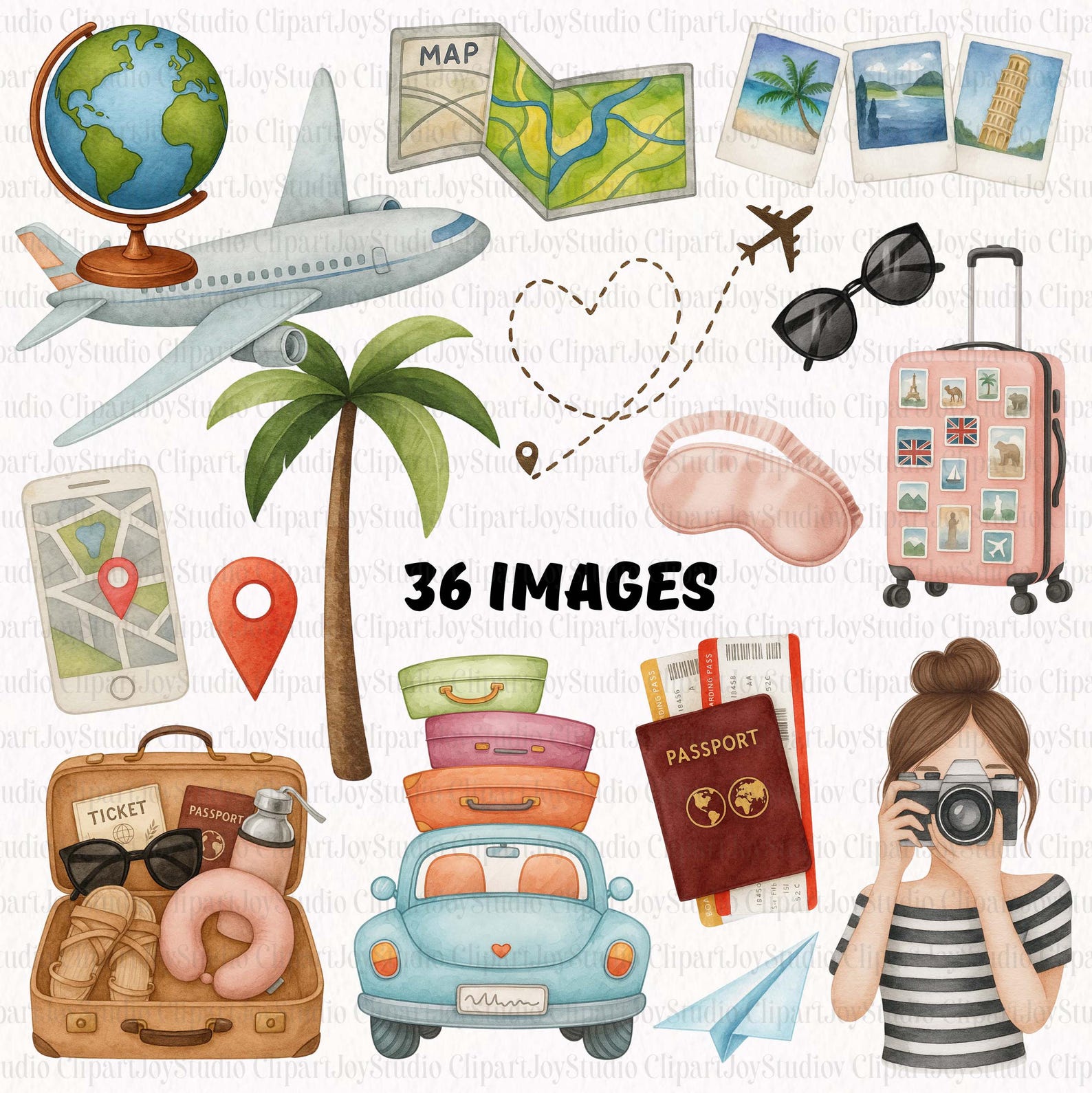 Watercolor Travel Clipart • Adventure PNG Clip Art • Summer Holiday ...