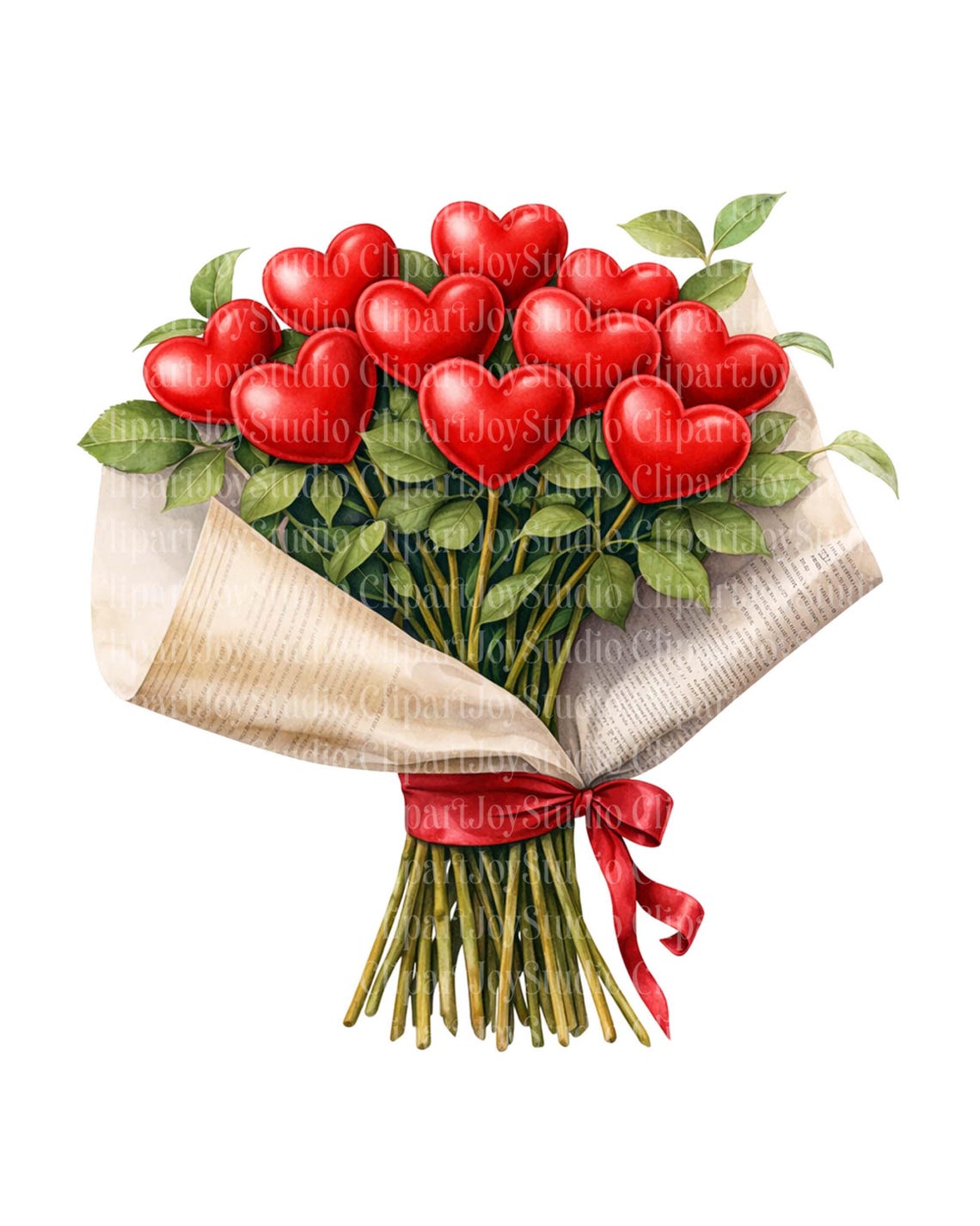 Watercolor Heart Bouquet Clipart Bundle, Valentine's Day JPG Printable ...