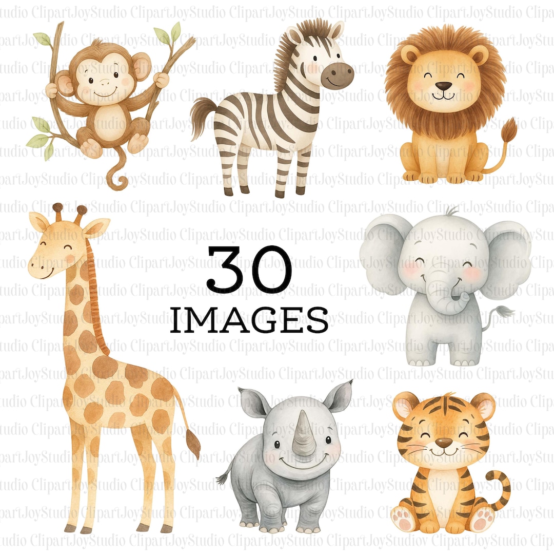 Watercolor Safari Animals Clipart Bundle, Printable PNG Images, Jungle ...