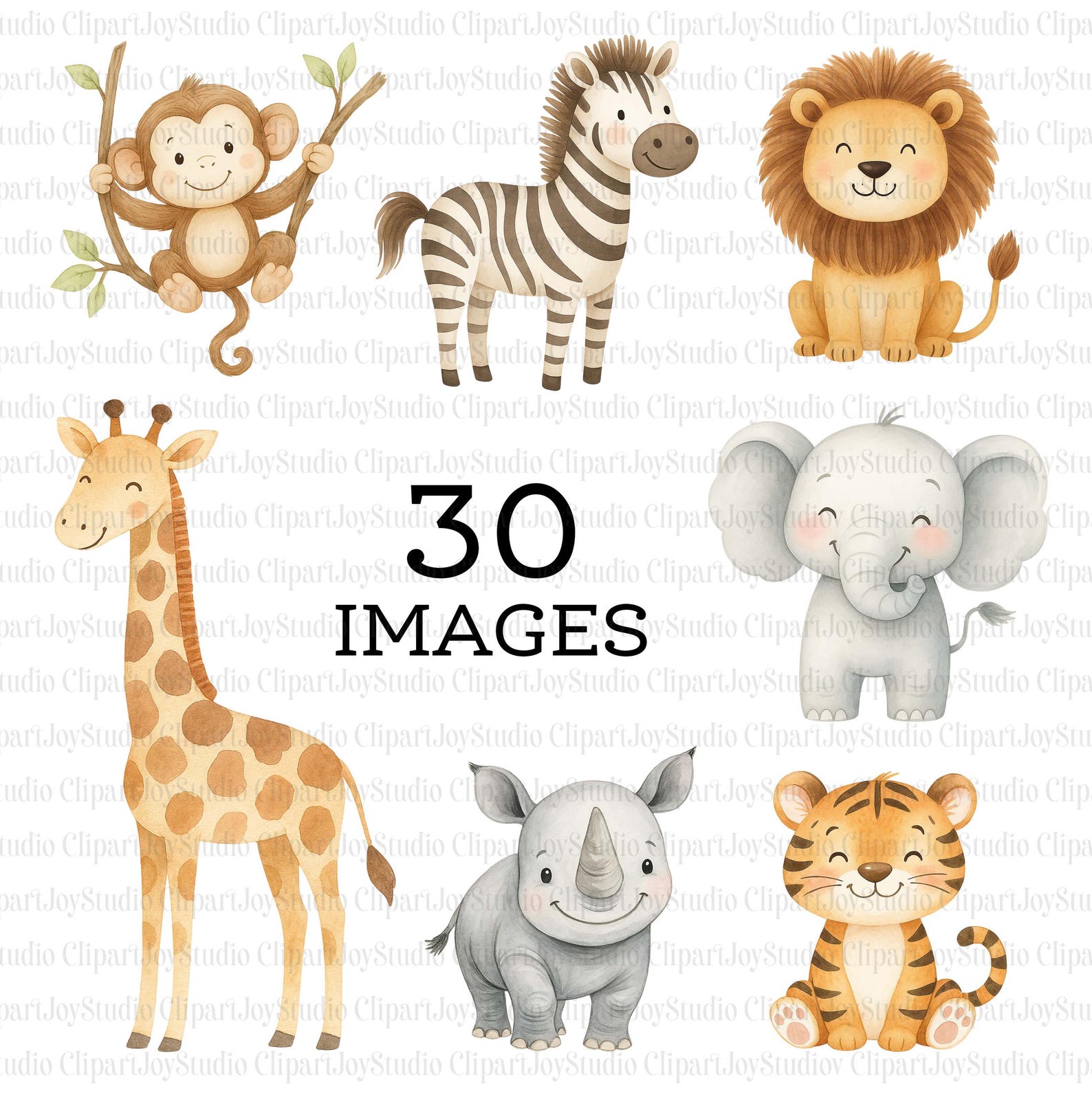 Watercolor Safari Animals Clipart Bundle, Printable PNG Images, Jungle ...