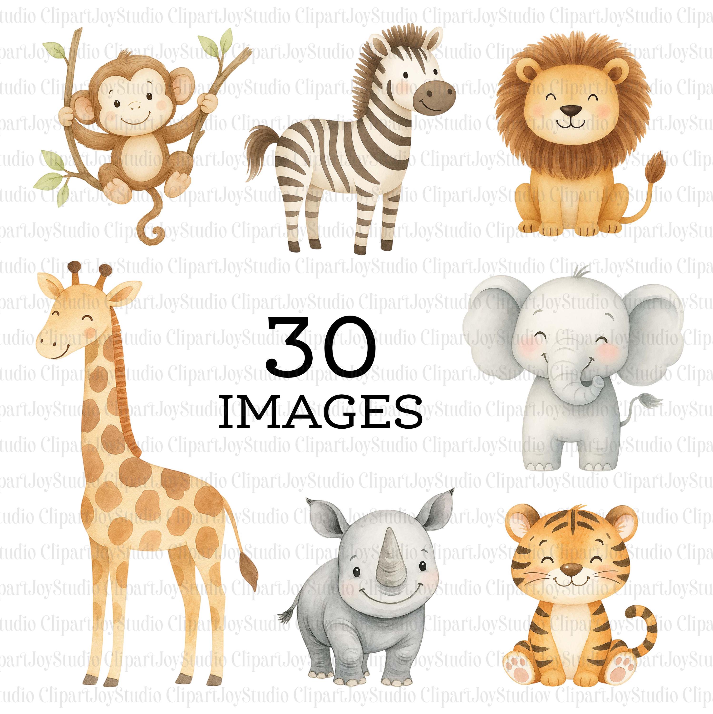Watercolor Safari Animals Clipart Bundle, Printable PNG Images, Jungle ...