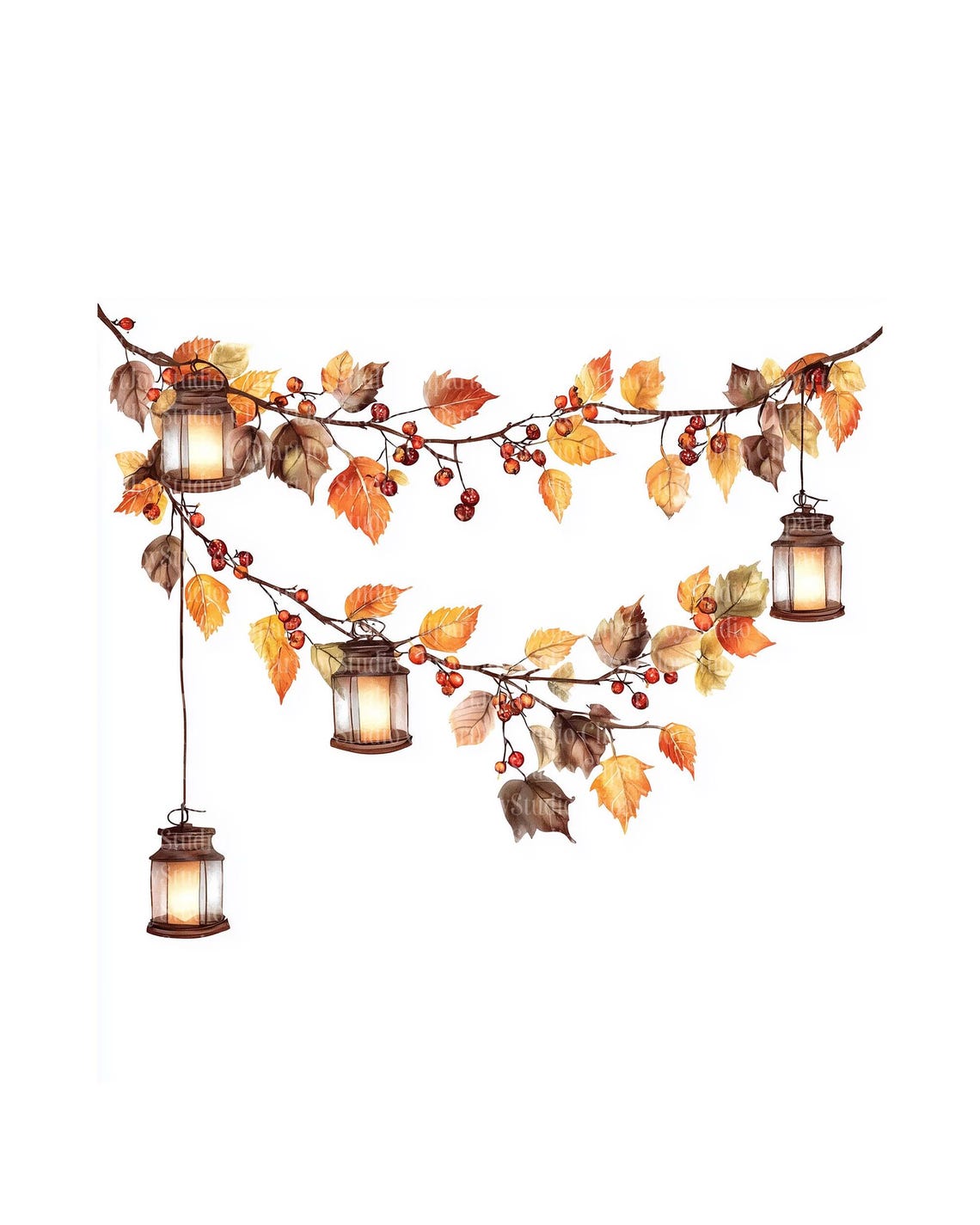 10 Autumn Bunting Clipart, Party Garland Clipart, Printable Watercolor ...