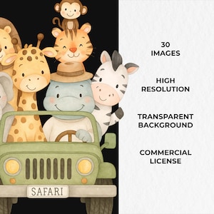 Watercolor Safari Animals Clipart Bundle, Printable PNG Images, Jungle ...