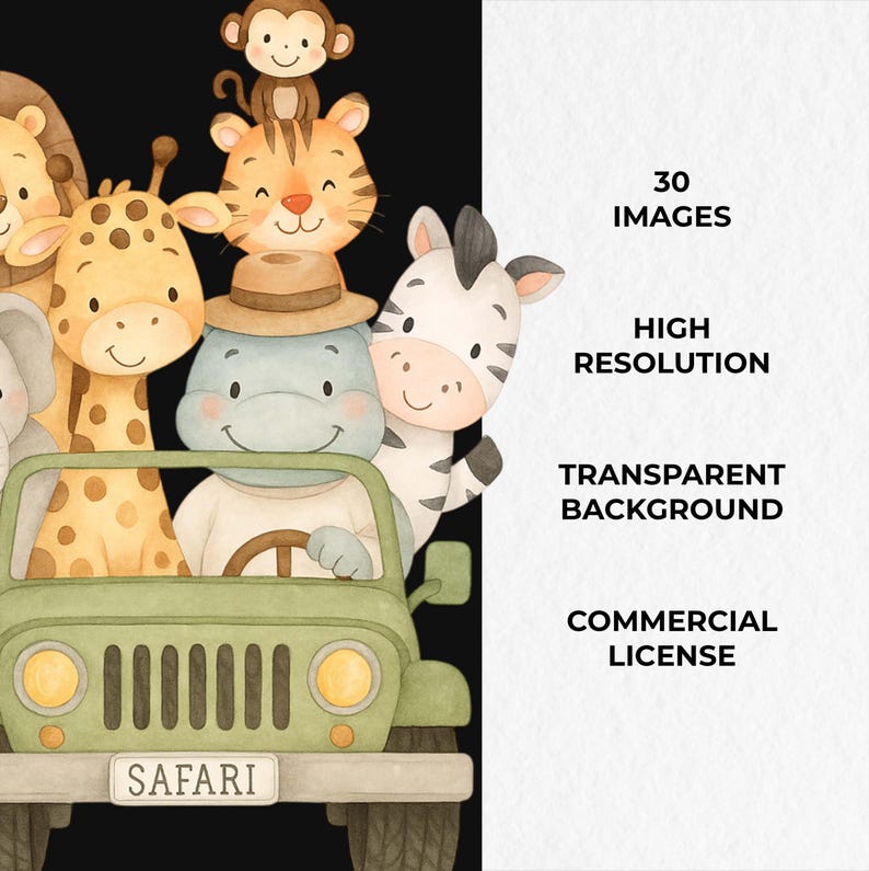 Watercolor Safari Animals Clipart Bundle, Printable PNG Images, Jungle ...