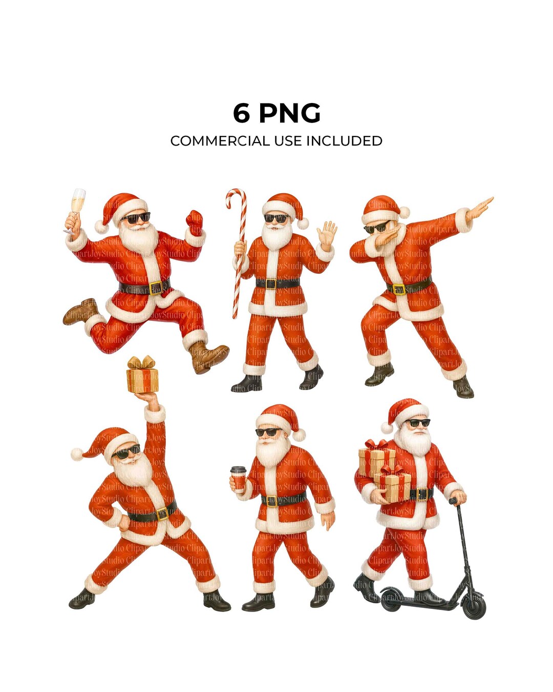 Funny Santa Clipart Bundle, Printable Graphics, Xmas Clip Art, PNG ...