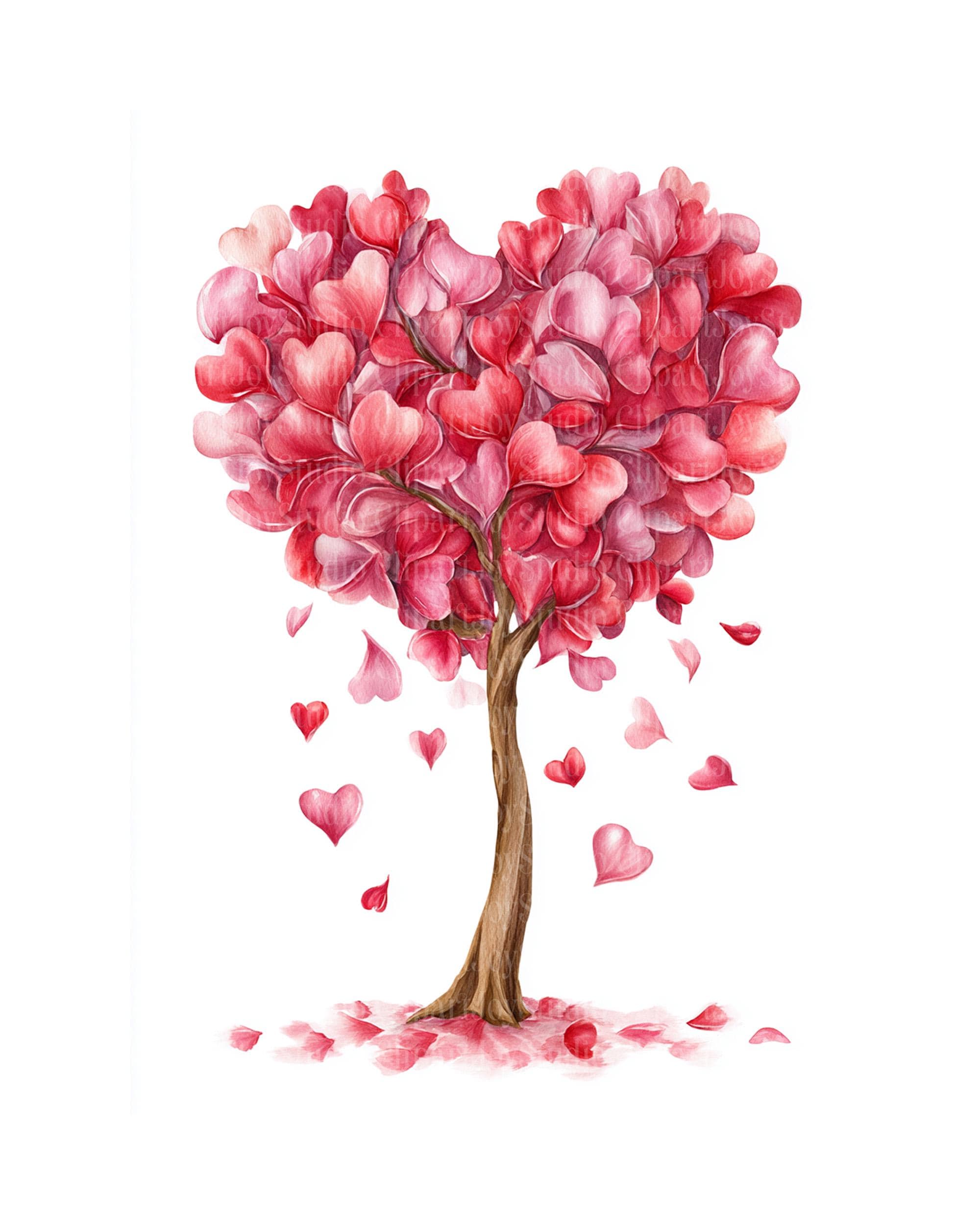 Love Tree Clipart Bundle, Valentine's Day Hearts JPG Printable Images ...