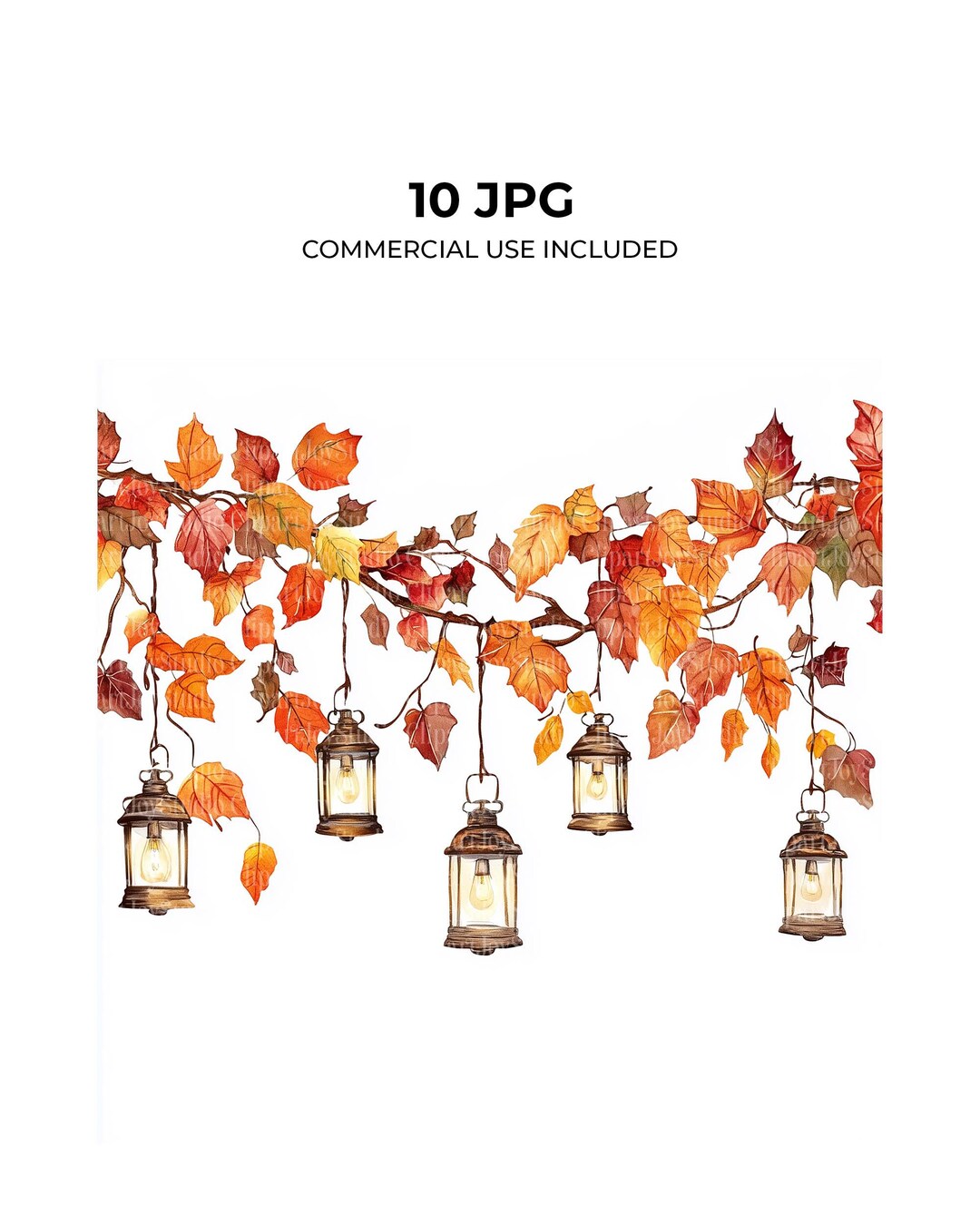 10 Autumn Bunting Clipart, Party Garland Clipart, Printable Watercolor ...