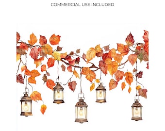 27 Autumn Lanterns Clipart, Autumn Bunting, Fall Party Garland ...