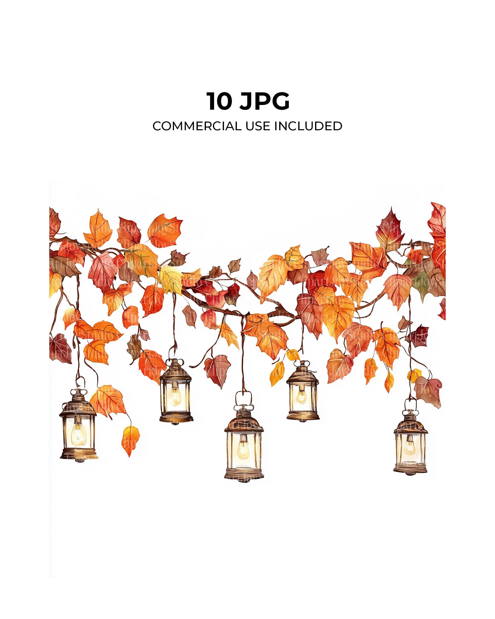 10 Autumn Bunting Clipart, Party Garland Clipart, Printable Watercolor ...