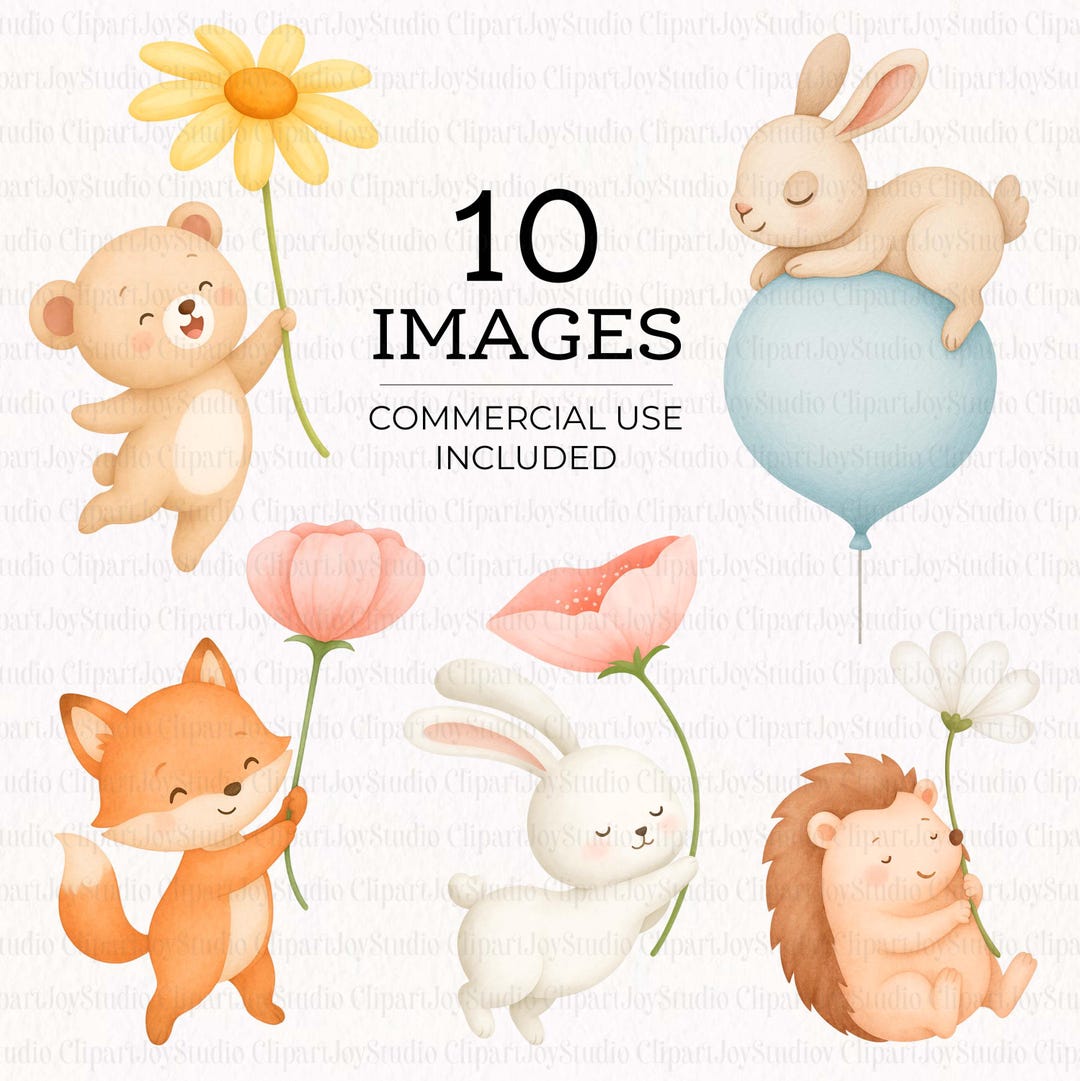 Spring Clipart Bundle, Cute Animals PNG Clipart Collection, Watercolor ...