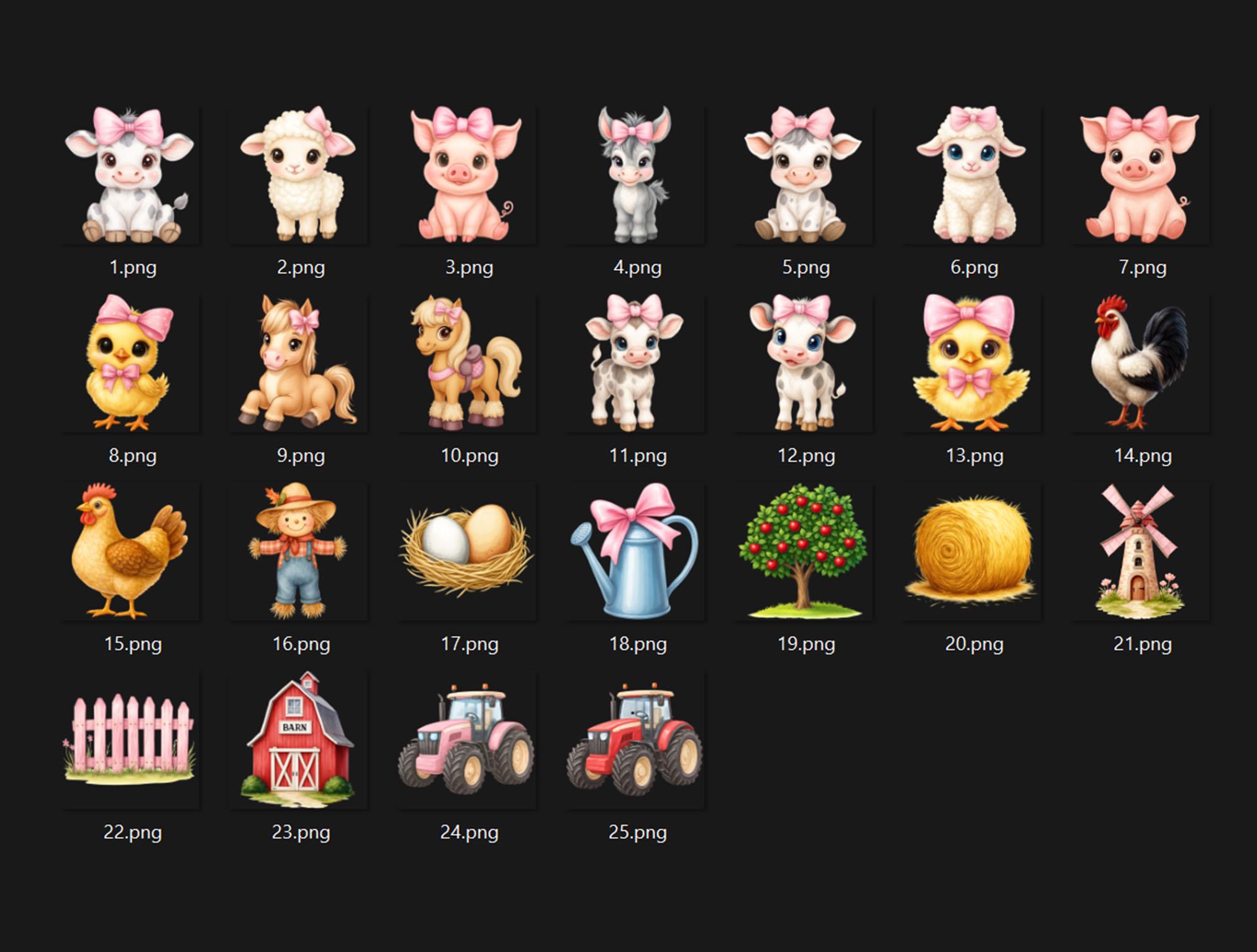 Farm Animals Clipart, Cute Farm Animals, Horse, Pig, Cow, Duck, Baby ...