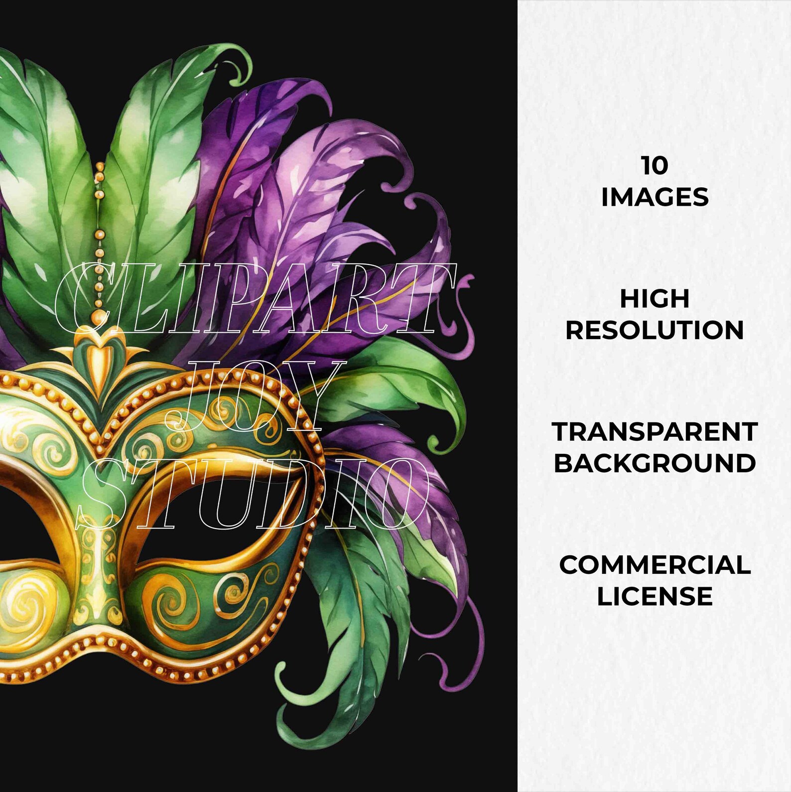 10 Mardi Gras Mask Clipart, Carnival Mask, Printable Watercolor Clipart ...