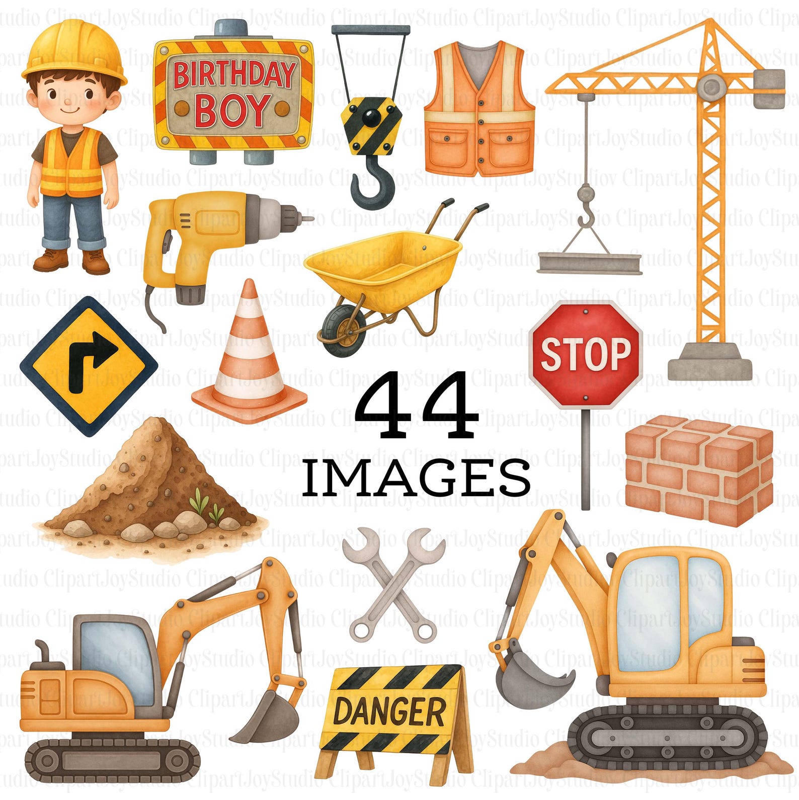Watercolor Construction Clipart Bundle, Construction Vehicles Clipart ...