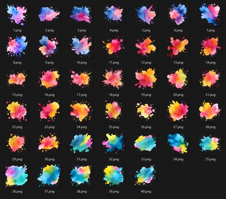 Watercolor Splatter Clipart Bundle, Printable Brush Strokes, Digital ...