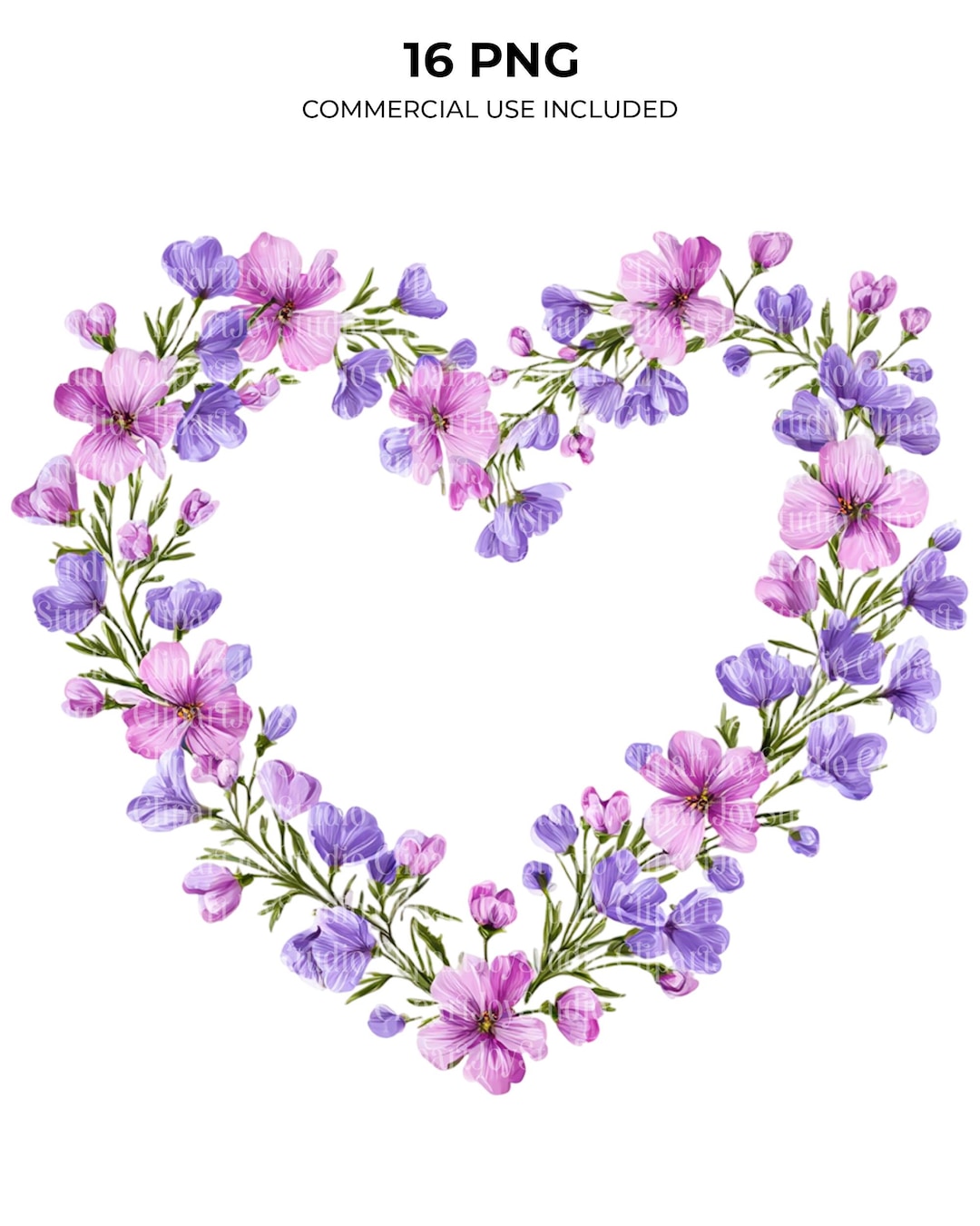 Watercolor Floral Heart Clipart Bundle | Printable PNG Images (digital ...
