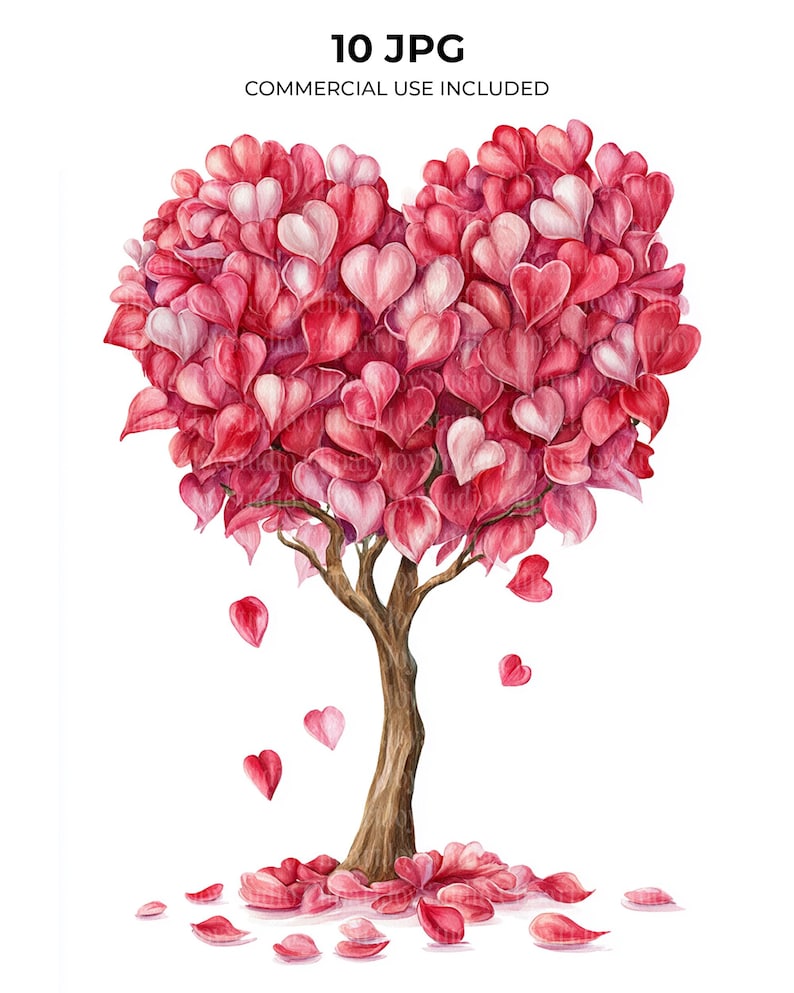 Love Tree Clipart Bundle, Valentine's Day Hearts JPG Printable Images ...