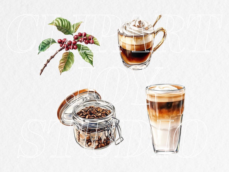 Watercolor Coffee Clipart Bundle, Coffee Printable PNG Images (digital ...
