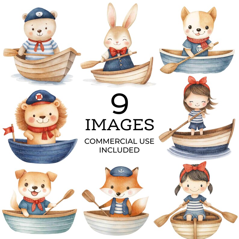 Cute Nautical Clipart Animals Sailors, Nursery Sailboat, Printable ...