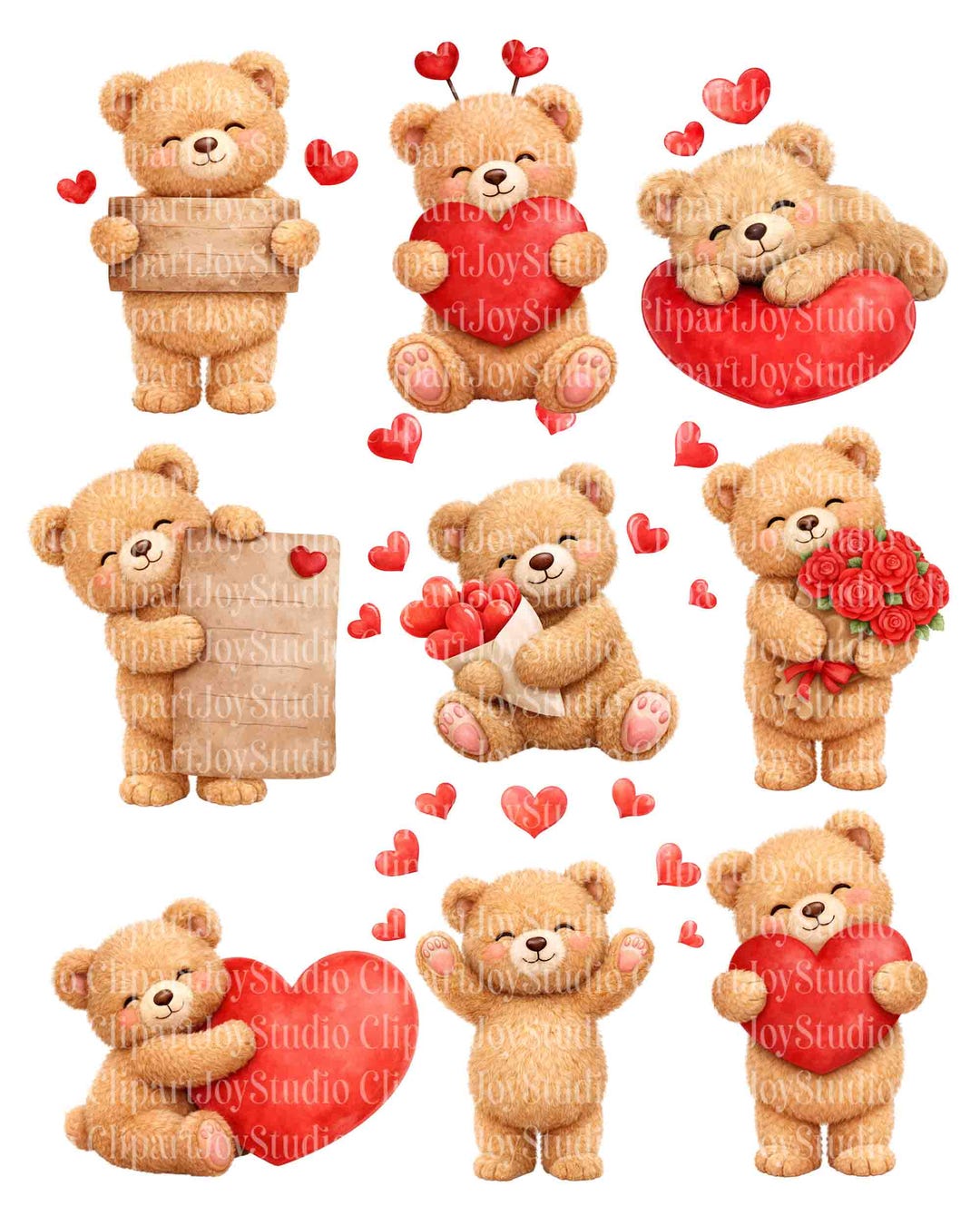 Valentine Teddy Bear Clipart Bundle | Love Graphics | Printable ...