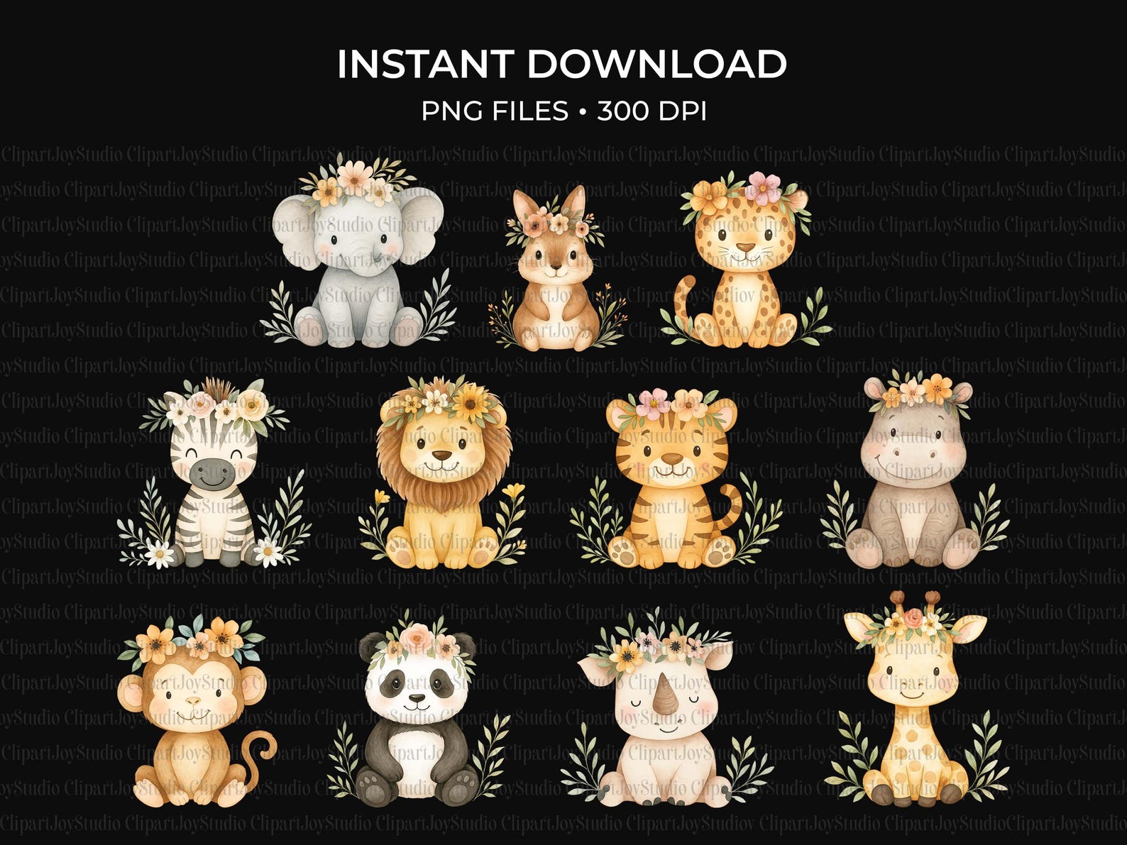 Watercolor Safari Animals Clipart Bundle, Printable PNG Images, Jungle ...