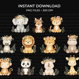 Watercolor Safari Animals Clipart Bundle, Printable PNG Images, Jungle ...