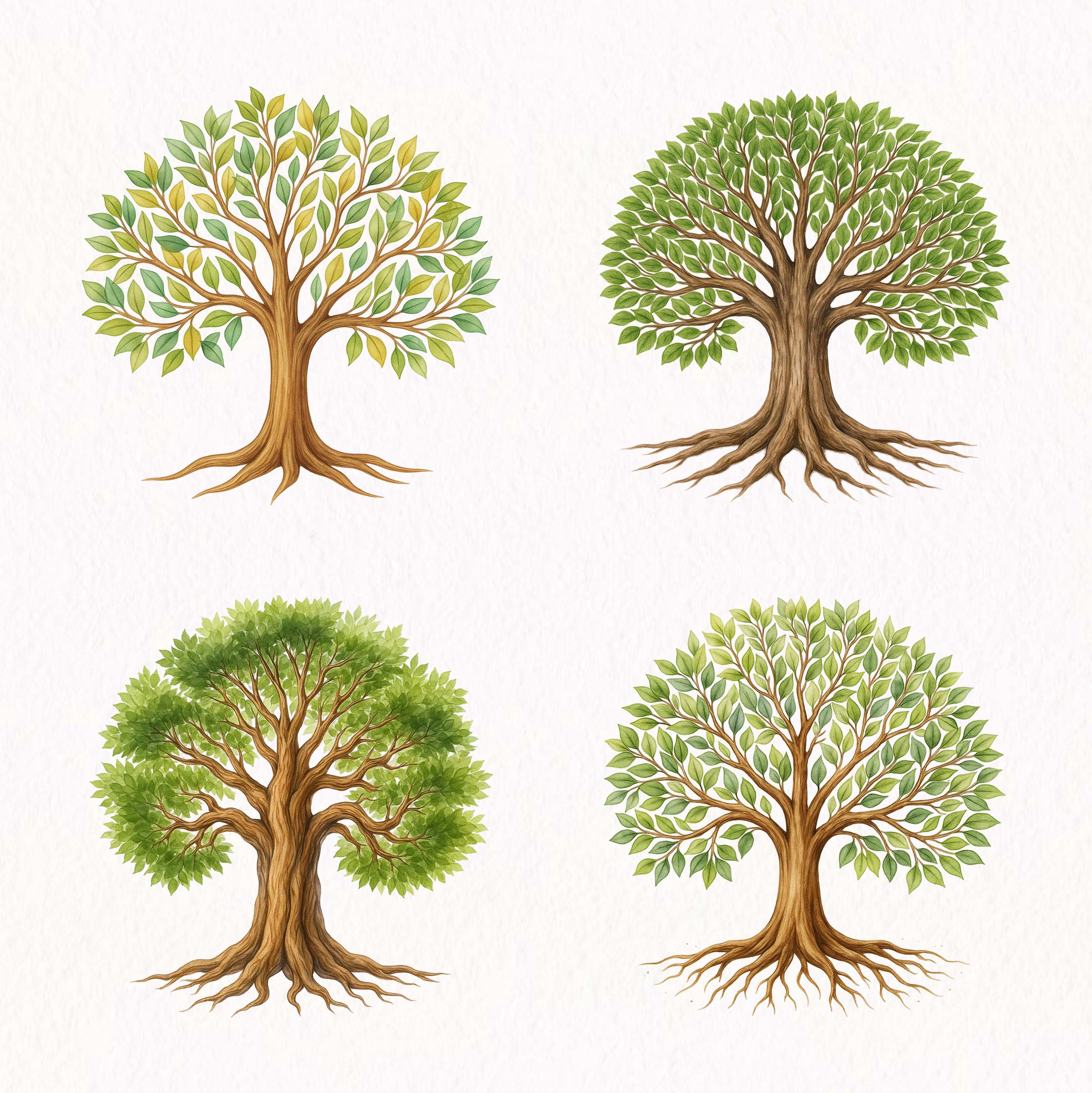 Tree of Life With Roots Clipart, Oak Family Tree, Printable Watercolor ...