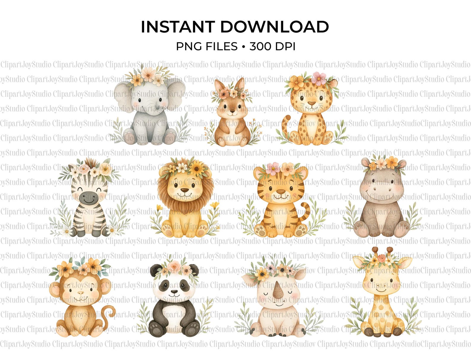 Watercolor Safari Animals Clipart Bundle, Printable PNG Images, Jungle ...