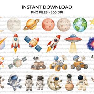 Space Clipart Bundle, Astronaut, Planets Rockets Spaceship Illustration ...