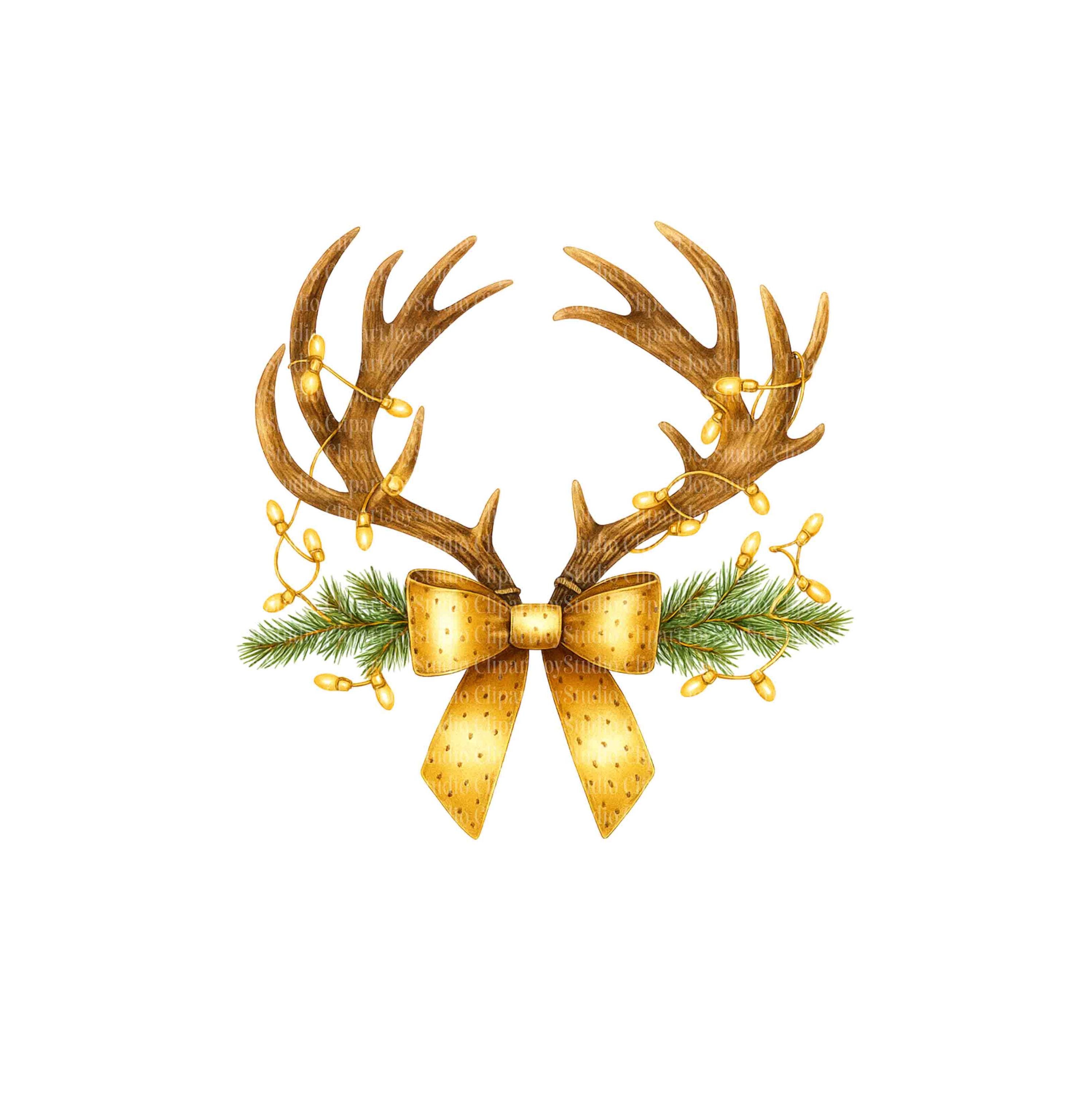 8 Deer Antlers Clipart Bundle, Christmas Printable PNG Images, Xmas ...