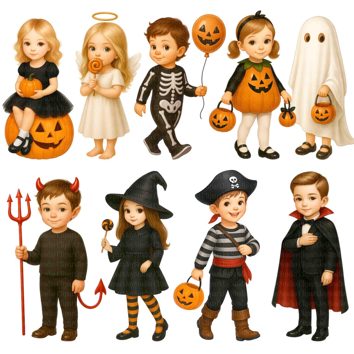 Kids Halloween Clipart Bundle PNG Graphic, Halloween Characters ...