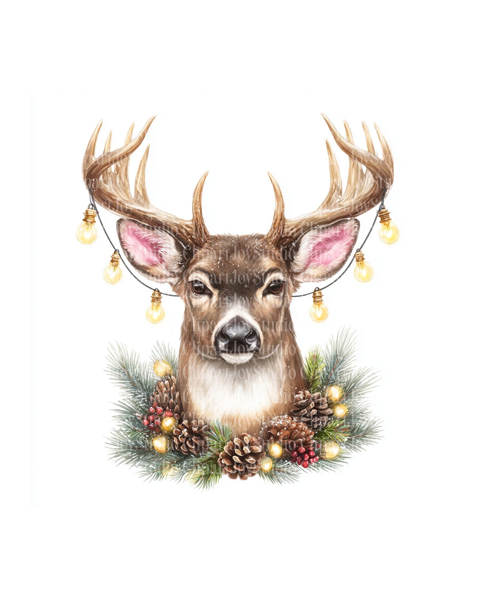 10 Christmas Deer Clipart Bundle | Printable Watercolor JPG Images ...