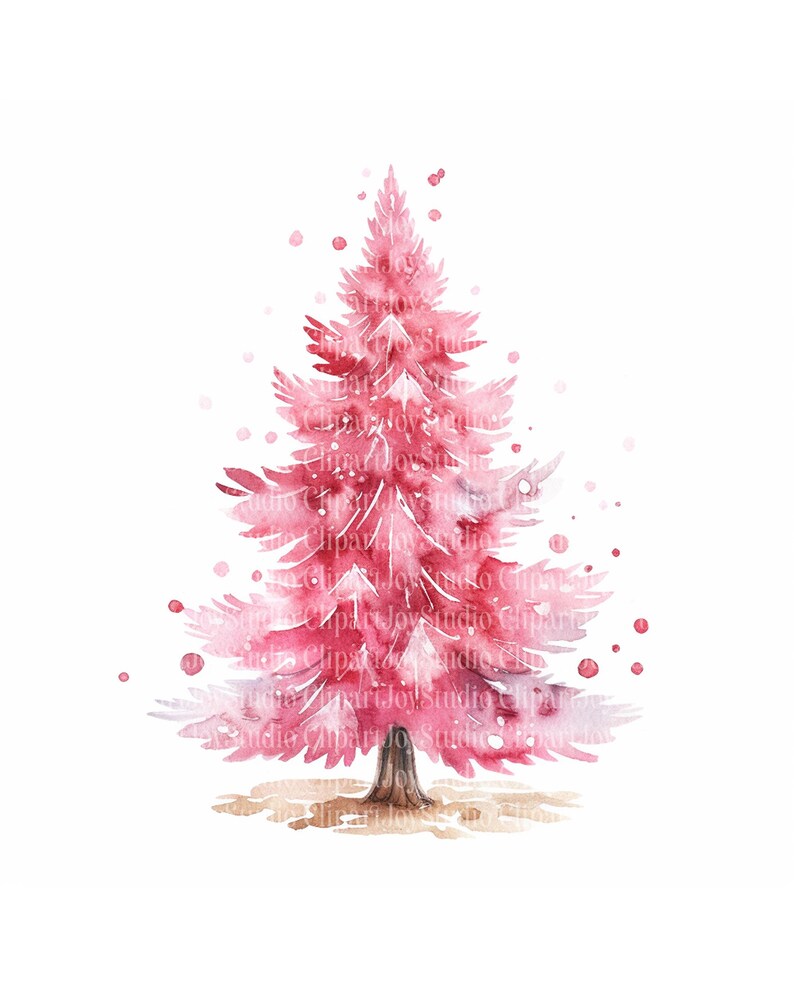Pink Tree Clipart Bundle | Watercolor Christmas Tree | Printable JPG ...