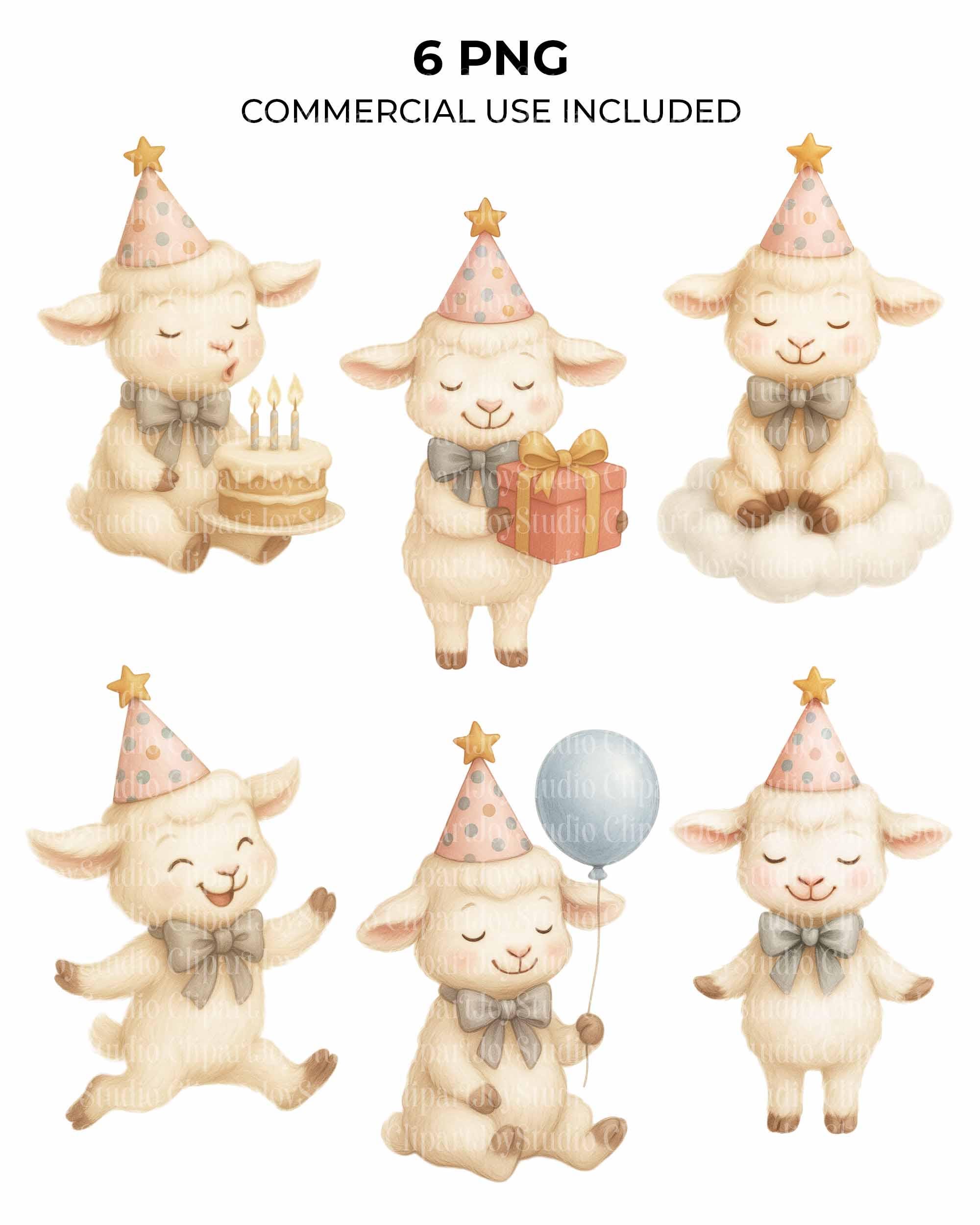 Cute Birthday Sheep Clipart Bundle, Baby Sheep PNG, Printable Junk ...